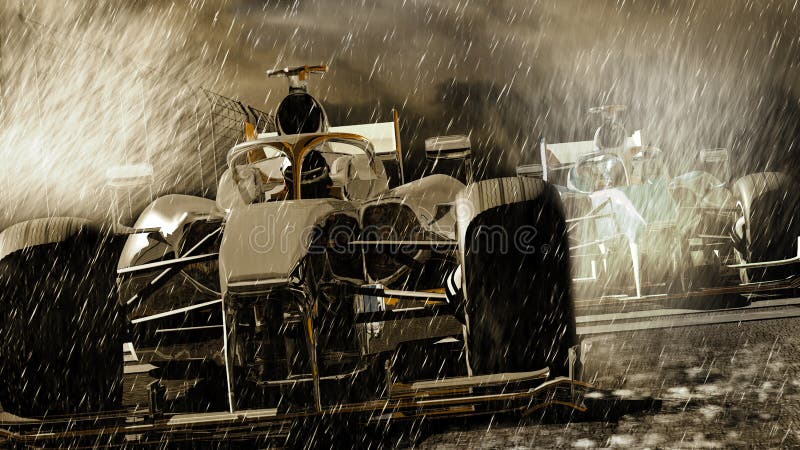 Rainy car race stock illustration. Illustration of circuit - 258405045