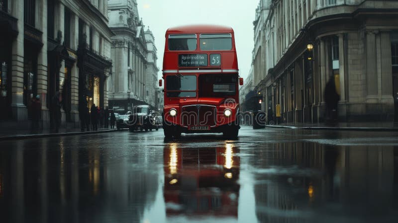 Rainy City Bus in the Central of City Stock Illustration - Illustration ...