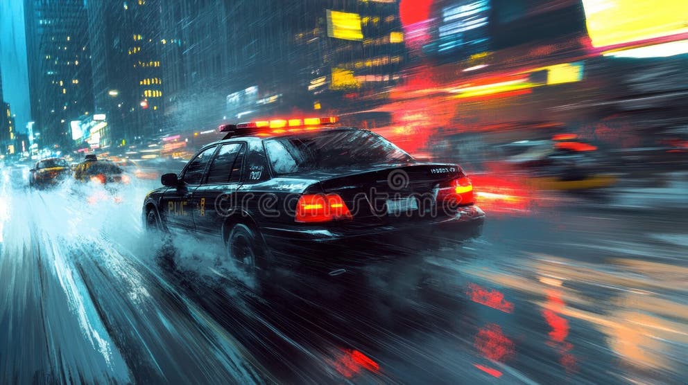 Rainy City Chase, Hight Speed Luxury Black Sedan Stock Illustration - Illustration of speed ...