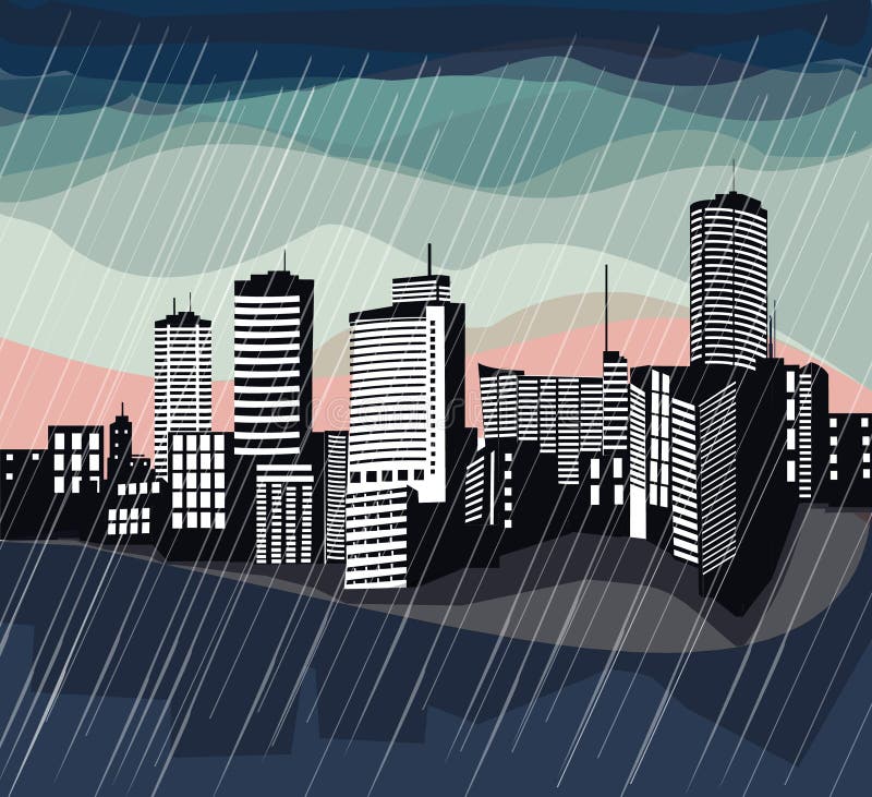 Rainy City Landscape Illustration Stock Illustration - Illustration of ...