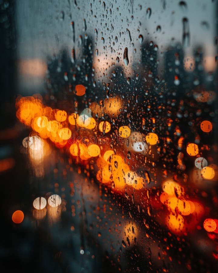 Rainy City Night Lights Viewed through a Wet Window Stock Illustration ...