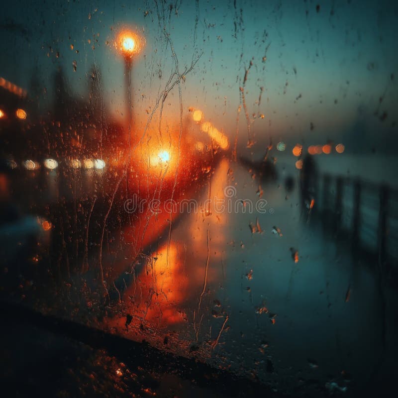 Rainy City Night Viewed through a Wet Window Stock Illustration ...