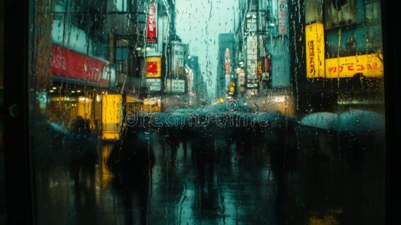 Rainy City Street View through a Window Stock Illustration ...