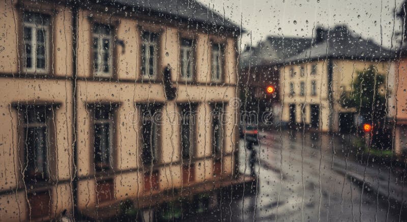 Rainy City Street View from Window Stock Illustration - Illustration of ...