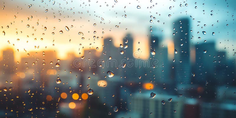 Rainy Cityscape Stunning Sunset through RainStreaked Window Stock ...