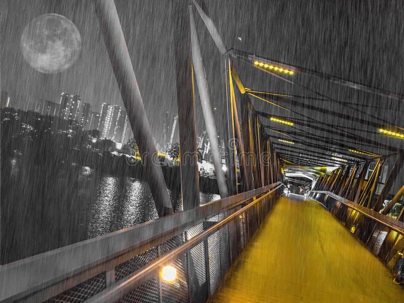 Rainy and Cold Night on a Bridge Across the River Stock Photo - Image ...