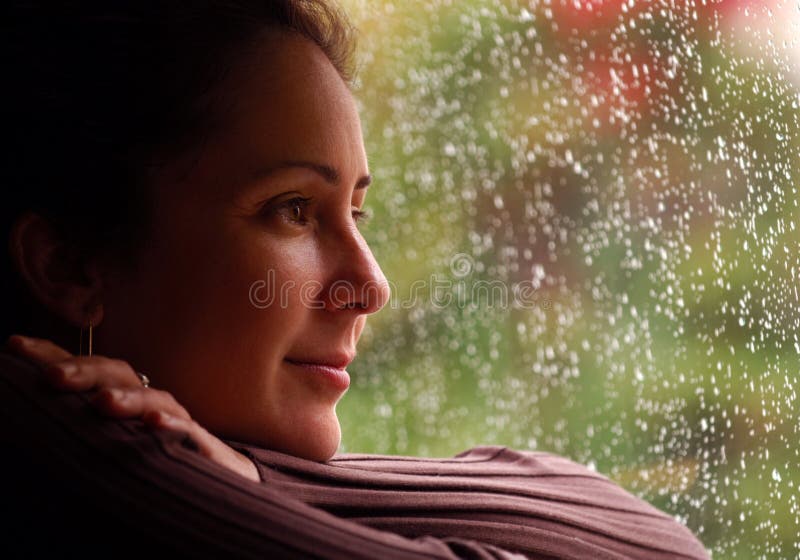 Girl Looking Out Rainy Window Stock Image - Image of wanting, rain: 5358743