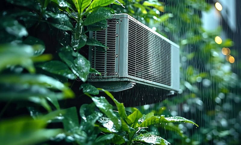Rainy Day AC Unit, Green Wall, City Backdrop Stock Footage - Video of ...