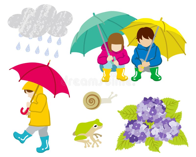 Rainy Day Children Clip Art Set Stock Vector - Illustration of ...