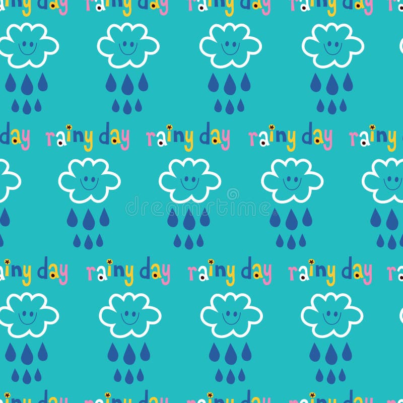 Rainy Day Clouds Rain Sky Seamless Pattern Stock Vector - Illustration ...