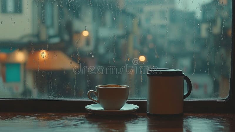 Rainy Day Coffee Window View Cozy Atmosphere Stock Illustration ...