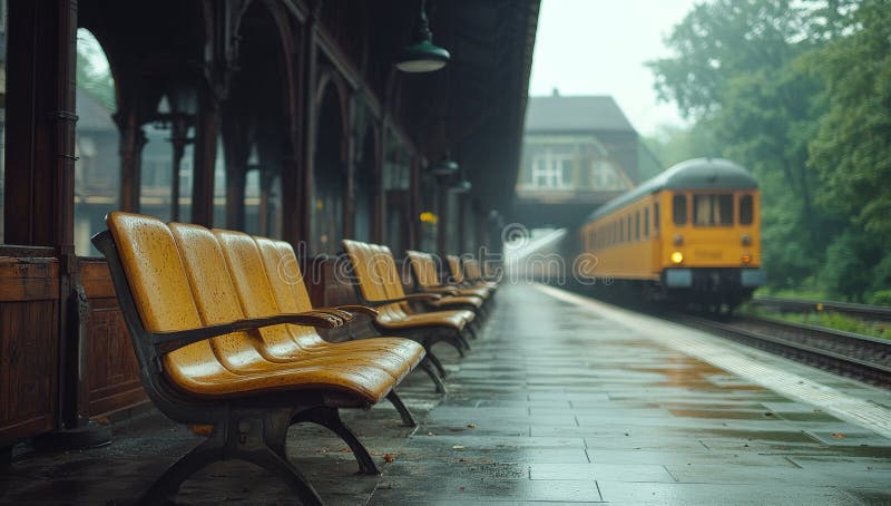 Rainy Day at an Empty Train Station Stock Image - Image of transport ...