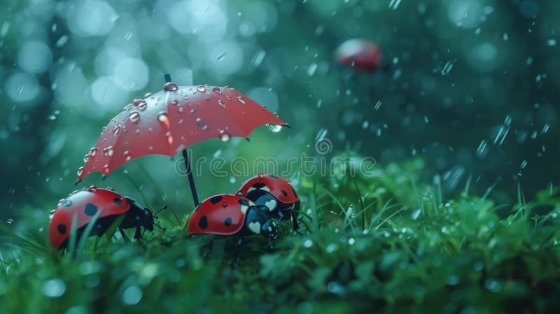 Rainy Day with Ladybugs stock image. Image of generated - 366104857