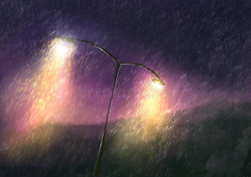 Rainy Day at Night with Beautiful Lighting Stock Illustration ...