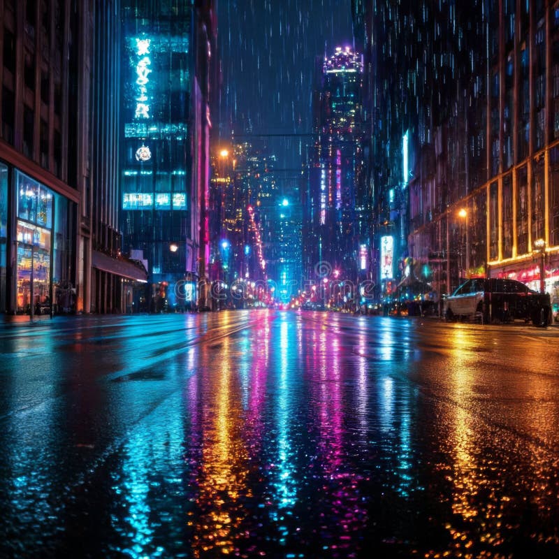 Rainy Day in Night City. Blurred Background Stock Illustration ...