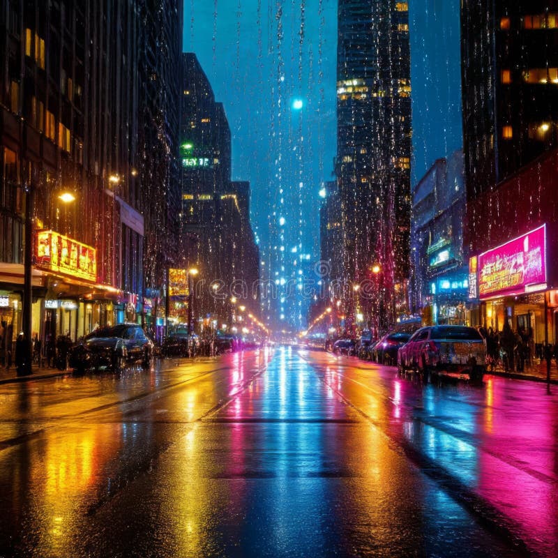 Rainy Day in Night City. Blurred Background Stock Illustration ...