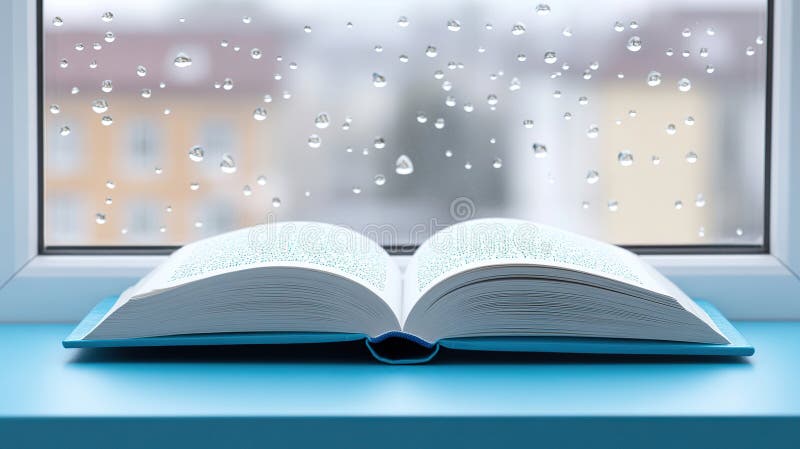 Rainy Day Reading Open Book on Windowsill Stock Photo - Image of water ...