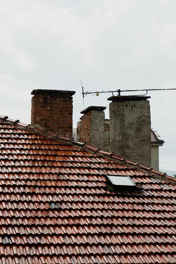 Rainy Day. Rooftop from Bricks Under the Rain Stock Photo - Image of ...