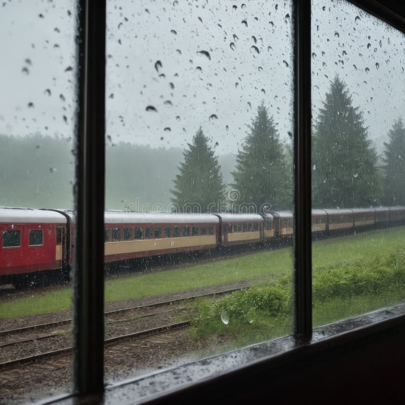 Rainy Day View of Train through Window Stock Photo - Image of ...