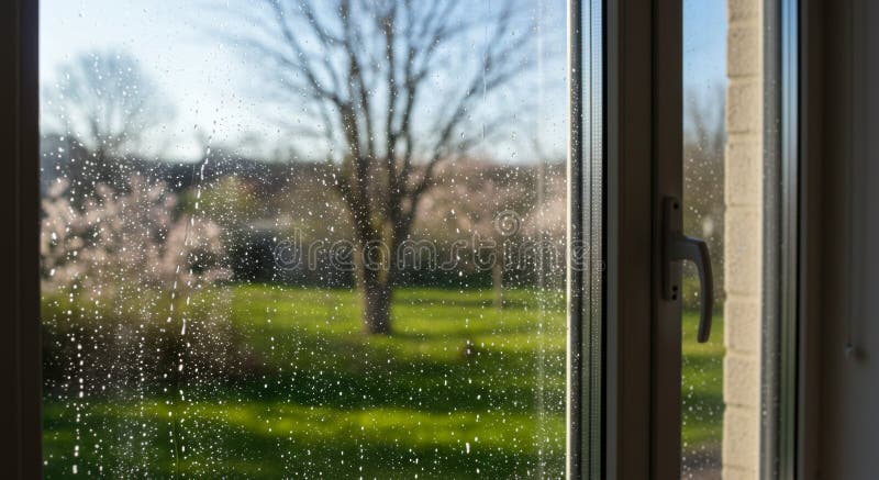 Rainy Day View through Window: Spring Landscape Stock Photo - Image of ...