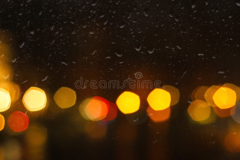 Rainy Drops Water on Window Evening Blurred Blue Yellow Light ...