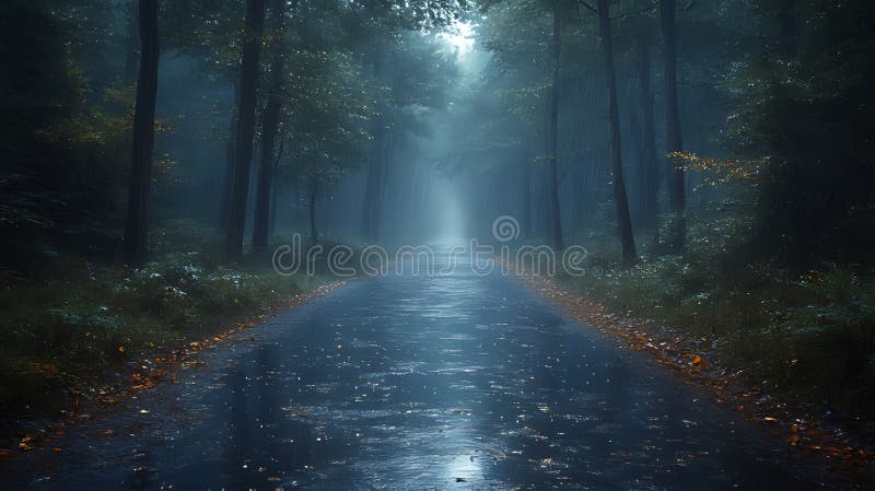 Rainy Forest Road, Misty Path, Autumn Leaves, Background Darkness Stock ...