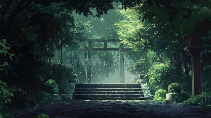 Rainy Forest Shrine Steps stock illustration. Illustration of ...