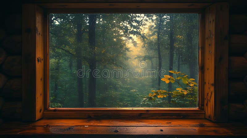 Rainy Forest View from Cabin Window Stock Illustration - Illustration ...