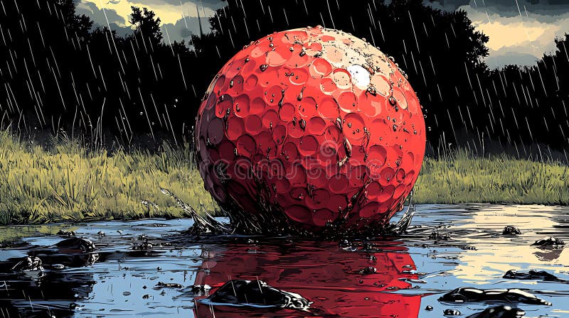 Rainy Golf Ball Splashing in Puddle Stock Illustration - Illustration ...