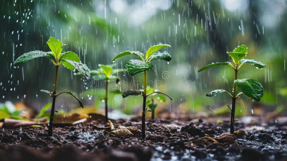 Rainy Ground Plants Sprouting Stock Photo - Image of outdoors, rain ...