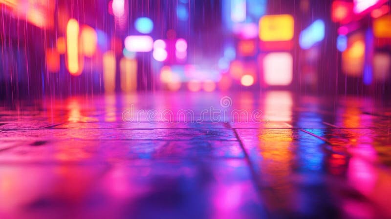 Rainy Neon City Night: Pink Purple Blue Reflections Stock Illustration ...