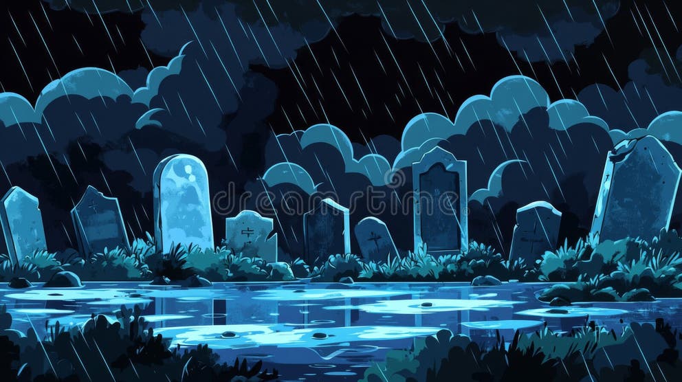 Rainy Night Cemetery Pixel Art Landscape Stock Illustration - Illustration of gloomy, atmosphere ...