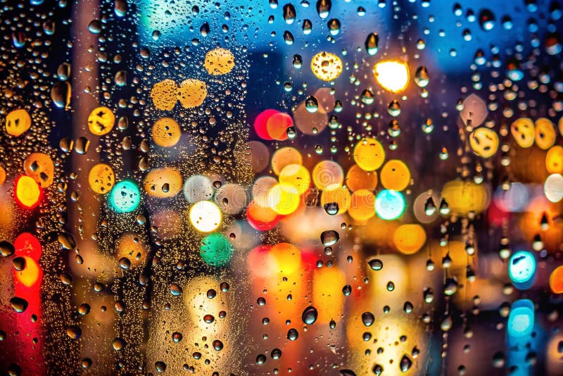 Rainy Night City Lights Blurred through Wet Window Stock Illustration ...