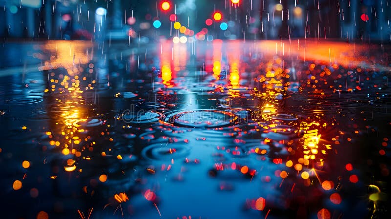 Rainy Night City Lights Reflection Abstract Background Stock ...