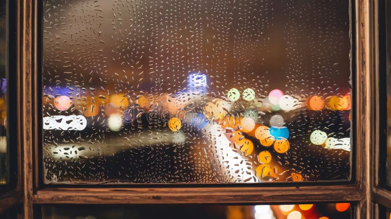 Rainy Night City Lights Viewed through a Wet High Quality Image Stock ...