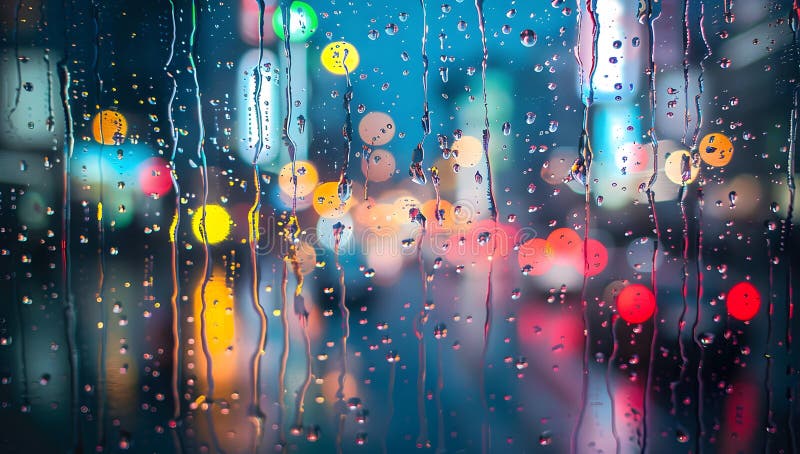 Rainy Night City Lights through Window Stock Illustration ...