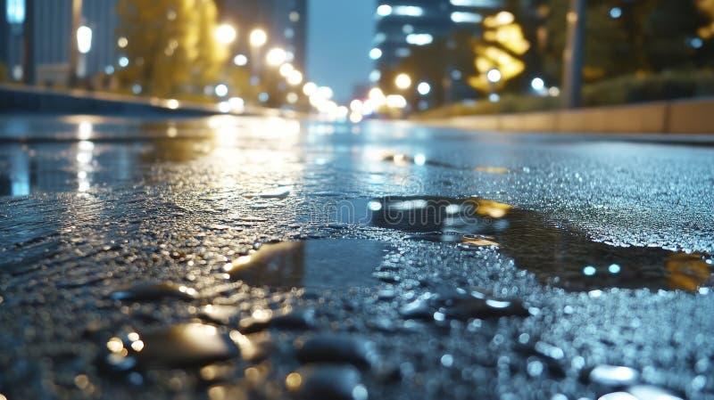 Rainy Night City Street Reflection Stock Image - Image of macro, depth ...