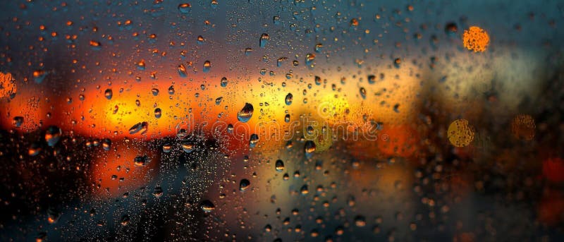 Rainy Night Cityscape Viewed through a Rain-Covered Window Stock ...