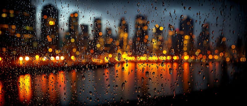 Rainy Night Cityscape Viewed through Wet Window Stock Illustration ...