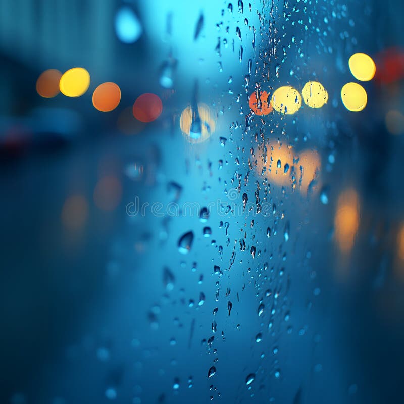 Rainy Night Cityscape Viewed through Wet Window Glass Abstract ...