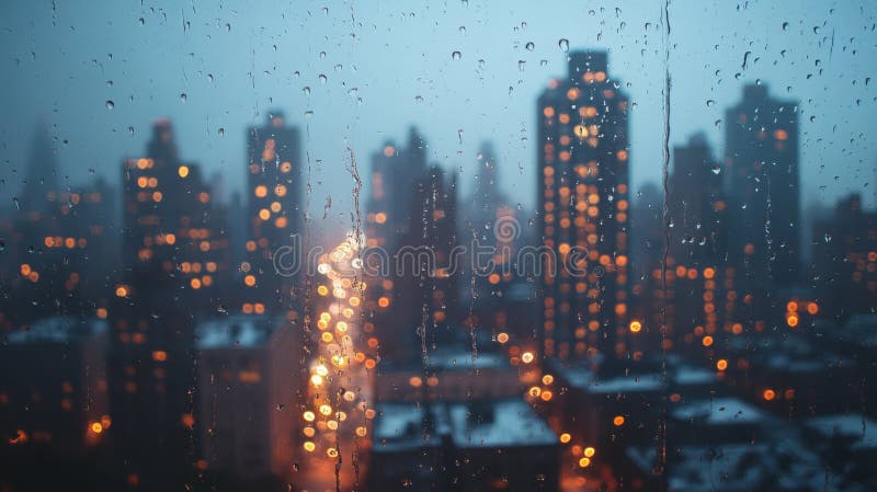 Rainy Night Cityscape Viewed through Windowpane Stock Illustration ...