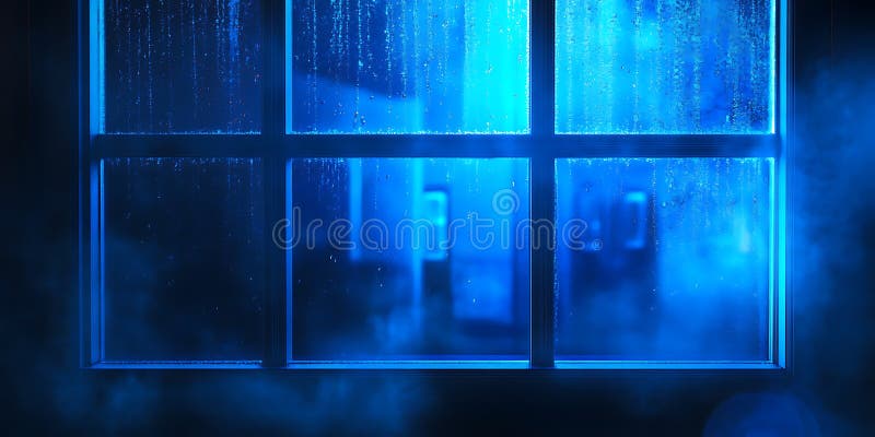 Rainy Night Cityscape Window View: Blue Night Background Stock ...