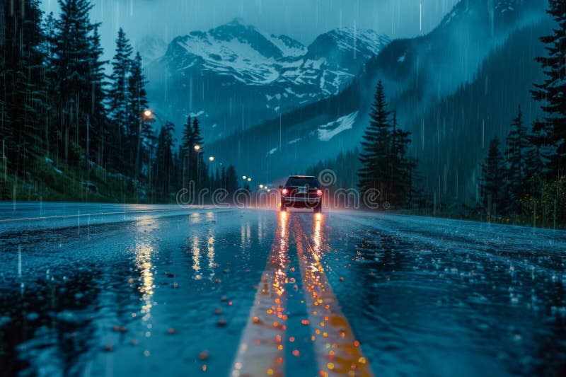 Rainy Night Drive through Mountains Stock Photo - Image of outdoors ...