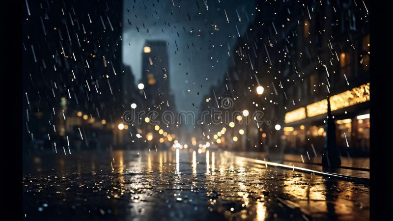 A rainy night illuminated stock illustration. Illustration of city ...