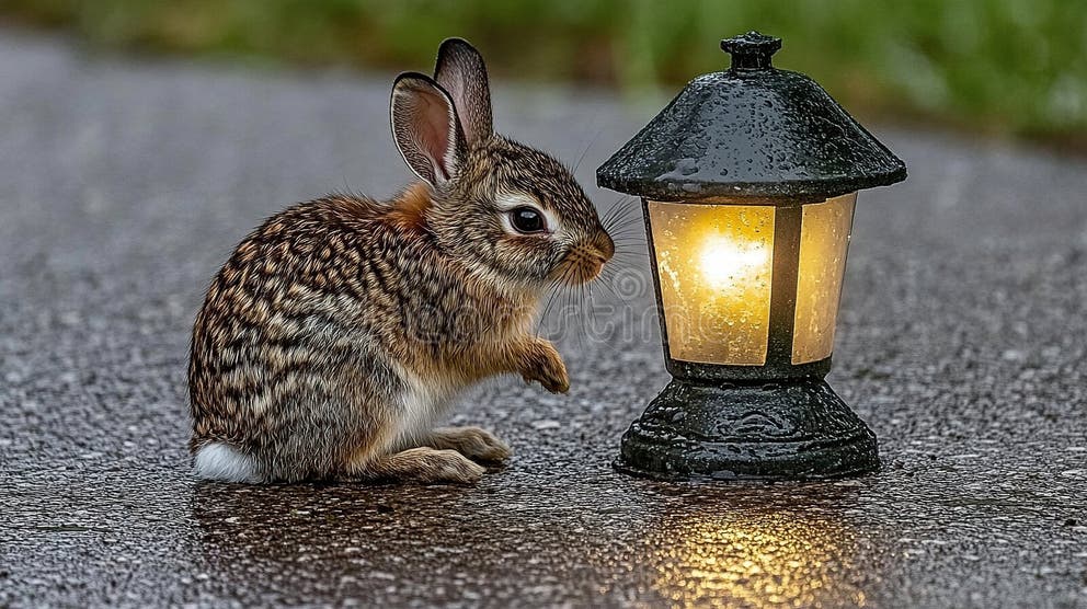 Rainy Night, Rabbit, Lantern, Pathway, Curiosity Stock Photo - Image of ...