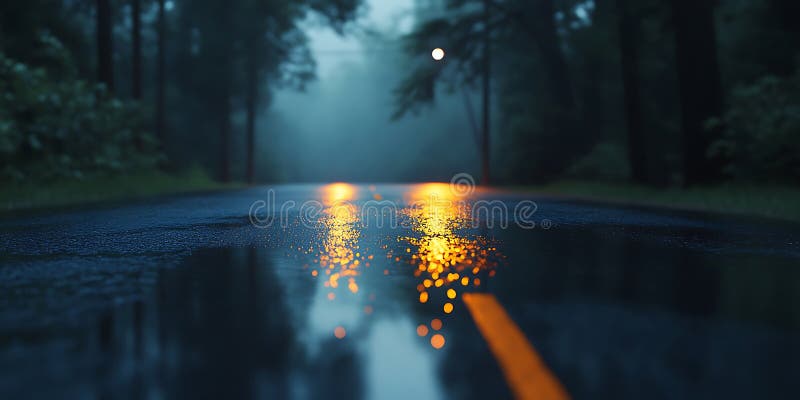 Rainy Night Road Dark Forest Driveway Wallpaper Stock Illustrations – 2 ...