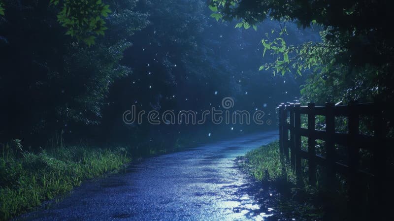 Rainy Night Road, Dark Forest Path Stock Illustration - Illustration of ...