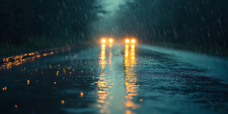 Rainy Night Road Lights stock illustration. Illustration of atmosphere ...