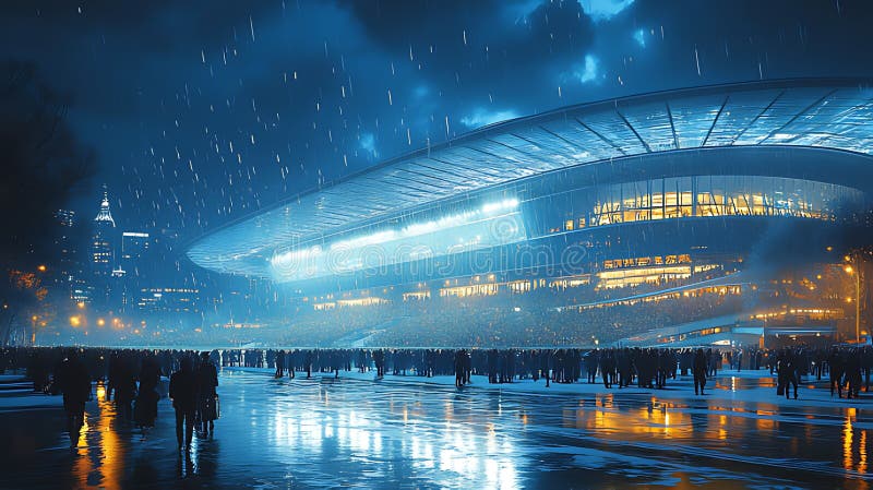 Rainy Night Stadium Crowd, Cityscape, Event Stock Illustration ...