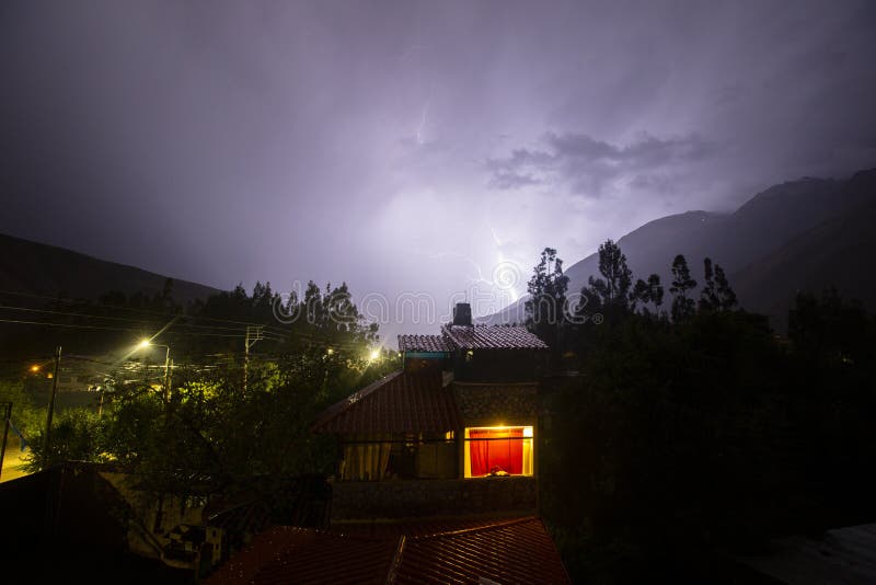 Rainy Night with Thunder in Cusco Peru. Stock Image - Image of dark ...